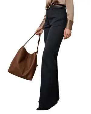 REISS Priya Petite Flare Leg Trousers - Navy