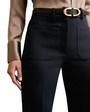 REISS Priya Petite Flare Leg Trousers - Navy