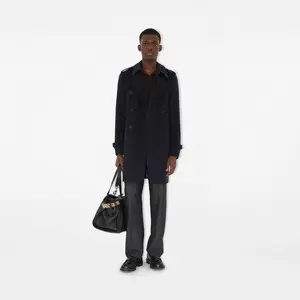 Burberry Mid-length Cashmere Trench Coat - Navy
