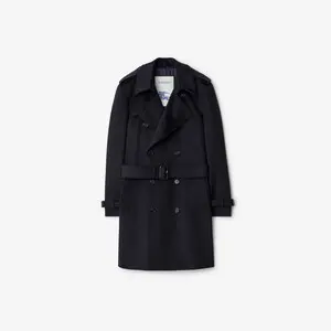 Burberry Mid-length Cashmere Hastings Trench Coat - Navy