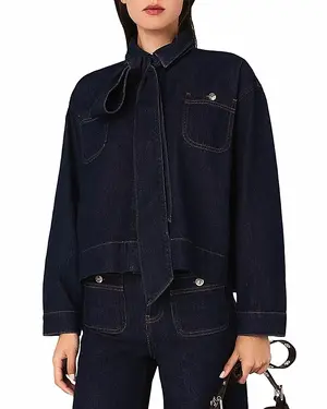 Maje Denim Shirt With Bow Detail - Navy