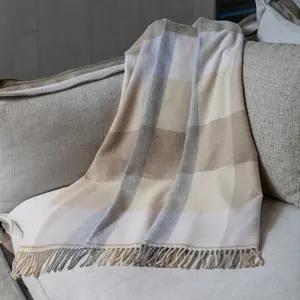 CECCHI E CECCHI Dalis Plaid Merino Wool & Cashmere Throw - White/beige/dove Grey