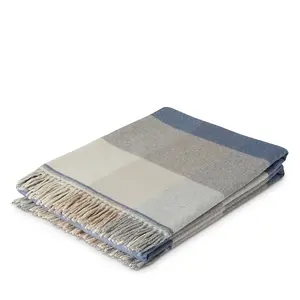 CECCHI E CECCHI Dalis Plaid Merino Wool & Cashmere Throw - White/grey/avio