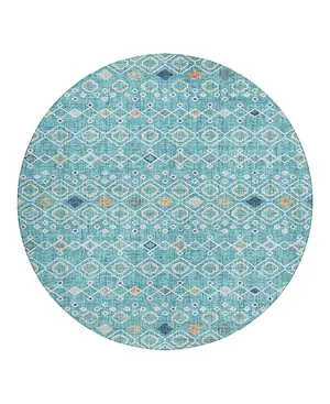 DALYN RUG COMPANY Dalyn Portico Washable Po4 Round Area Rug, 8' X 8 - Teal