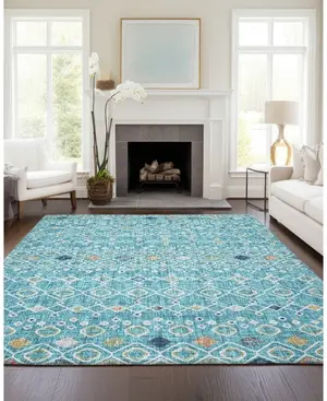 DALYN RUG COMPANY Dalyn Portico Washable Po4 Area Rug, 3' X 5 - Teal