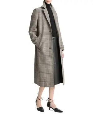 Vince Pressed Plaid Car Coat - Multi Plaid