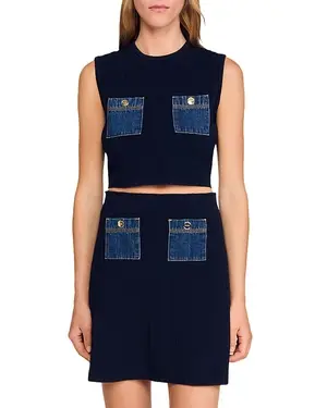 Sandro Knit And Denim Top