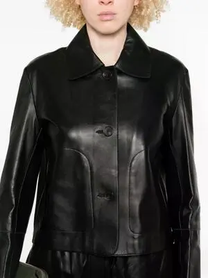 ARMA Lambskin Leather Button-patch Jacket - Black