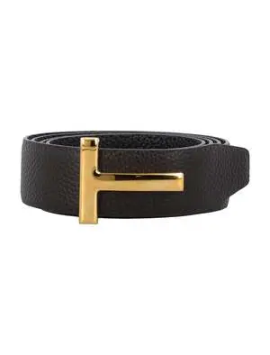 TOM FORD Leather Icon Belt - Brown Black T Gold