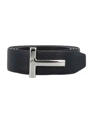 TOM FORD Grainy Leather Belt Dark Navy + Black