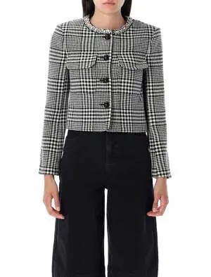 SELF-PORTRAIT Houndstooth Jacket With Crystal Trim