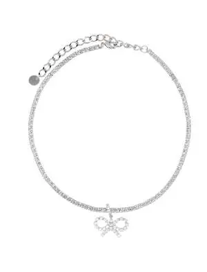 SELF-PORTRAIT Crystal Bow Tennis Necklace - Silver
