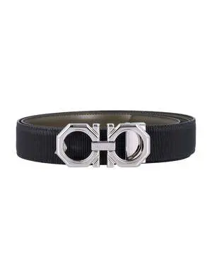 FERRAGAMO Reversible Gancini Belt - Black New Olive