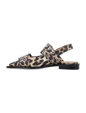 GANNI Leopard Satin Ballerinas