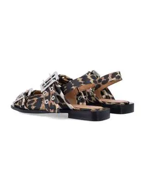 GANNI Leopard Satin Ballerinas