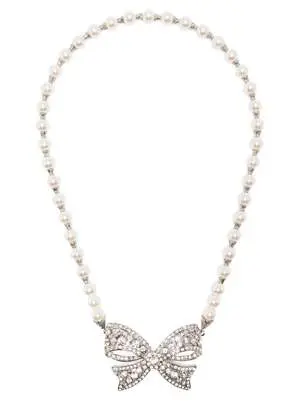 Alessandra Rich Pearl Bow Necklace - White