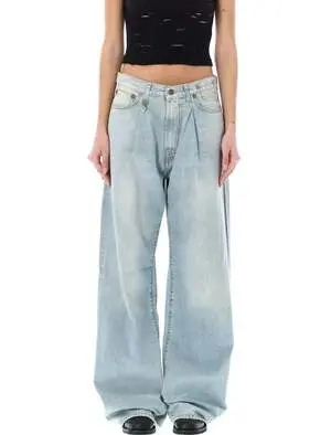 R13 Damon Pleated Wide Leg Jeans
