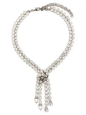 Alessandra Rich Crystal Bow Necklace - Silver