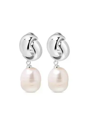 NIALAYA JEWELRY Pearl Knot Drop Earrings - Silver