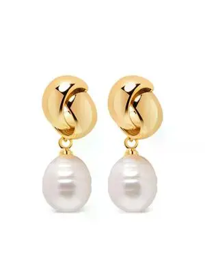 NIALAYA JEWELRY Knot Pearl Drop Earrings - Gold