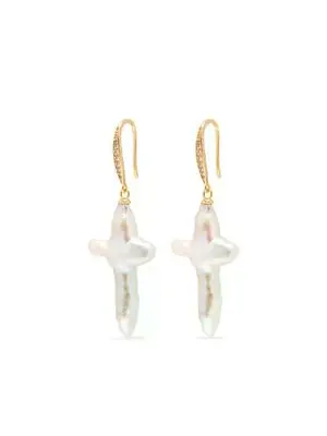 NIALAYA JEWELRY Baroque Pearl Cross Earrings - White