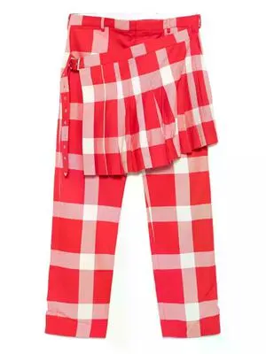 CHARLES JEFFREY Pleated-panel Checked Trousers - Red