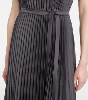 JOSEPH Volta Belted Plisse Satin Midi Dress - Grey