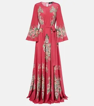Etro Belted Printed Silk Maxi Dress