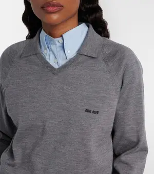 Miu Miu Virgin Wool Polo Sweater - Grey