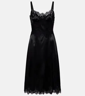 Dolce & Gabbana Lace-trimmed Satin Slip Dress - Black