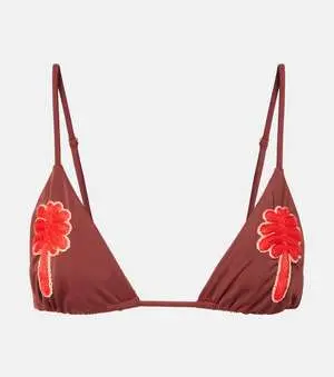Johanna Ortiz Embroidered Bikini Top - Brown