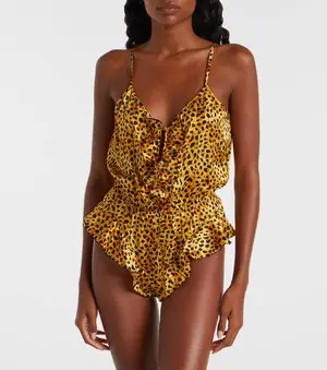 Versace Leopard-print Silk Satin Bodysuit - Multicoloured