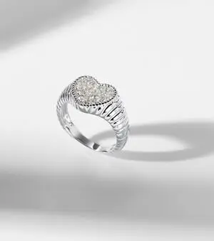 Yvonne Léon Diamond Heart Signet Ring - Silver
