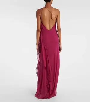 THE SEI One-shoulder Ruffled Silk Gown