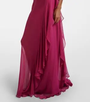 THE SEI One-shoulder Ruffled Silk Gown