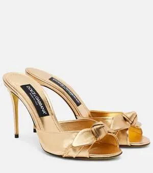 Dolce & Gabbana Bow-detail Metallic Leather Mules - Gold