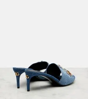 Dolce & Gabbana Crystal-embellished Denim Mules - Blue