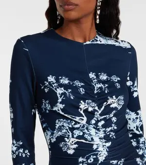 Erdem Floral Gathered Midi Dress - Blue