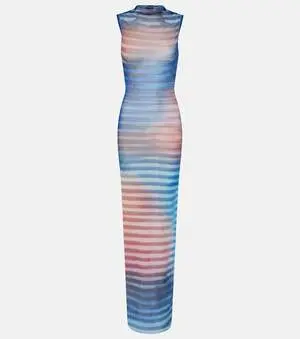 JEAN PAUL GAULTIER Air Striped Tulle Maxi Dress - Blue