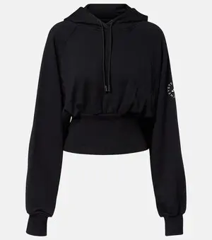 Adidas By Stella McCartney Cropped Organic Cotton Jersey Hoodie - Black
