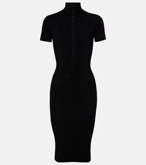 MUGLER Ribbed-knit Midi Dress - Black