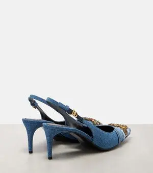 Dolce & Gabbana Embellished Denim Slingback Pumps - Blue