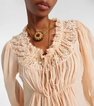 Chloé Shirred Cropped Silk Blouse - Pink