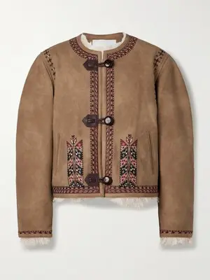 MARANT ETOILE Cely Embroidered Fleece Jacket Brown