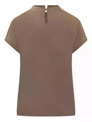 Brunello Cucinelli Embellished-neckline T-shirt - Brown