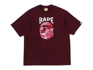 BAPE Abc Camo Hand Draw Ape Head Relaxed Fit Tee Shirt Burgundy