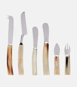 Brunello Cucinelli Horn And Stainless Steel Cheese Cutlery Set - Beige