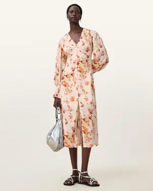 ALLSAINTS Taylen Floral Print Midi Dress