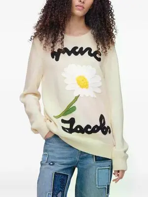 Marc Jacobs Daisy Jacquard Knit Crewneck Sweater - Neutrals