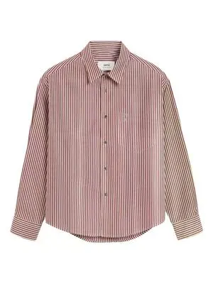 AMI Paris De Coeur Embossed Striped Cotton Boxy Shirt